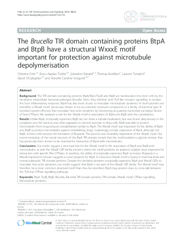 (PDF) The Brucella TIR domain containing proteins BtpA and BtpB have a ...