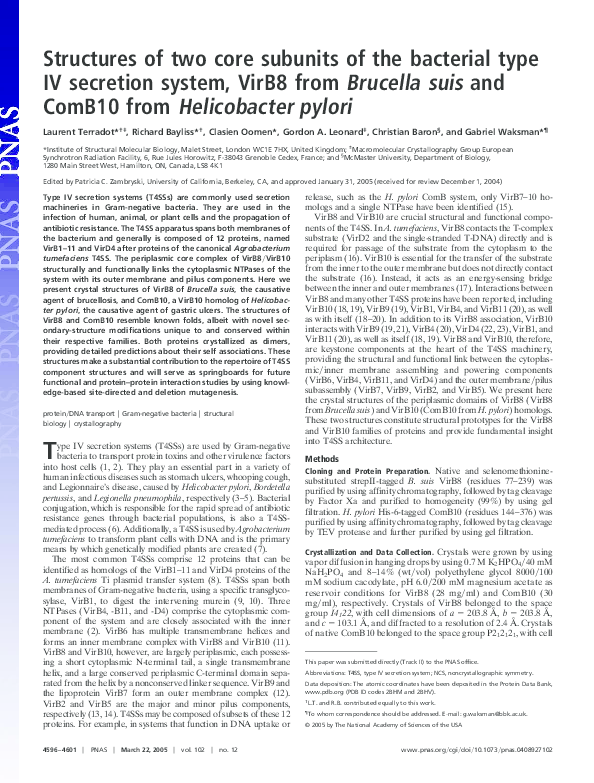 (PDF) Structures of two core subunits of the bacterial type IV ...