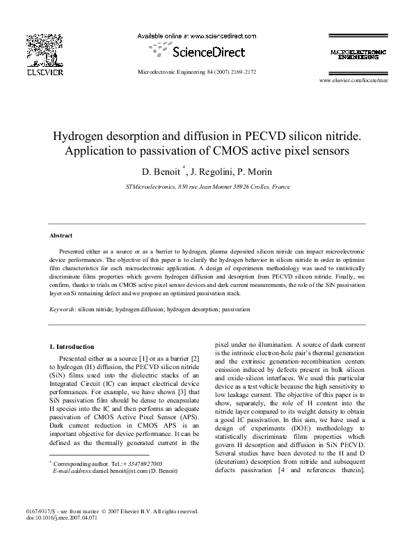 (PDF) Hydrogen desorption and diffusion in PECVD silicon nitride ...