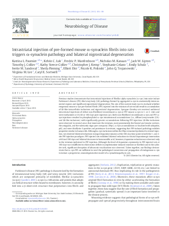 (PDF) Intrastriatal injection of pre-formed mouse α-synuclein fibrils ...