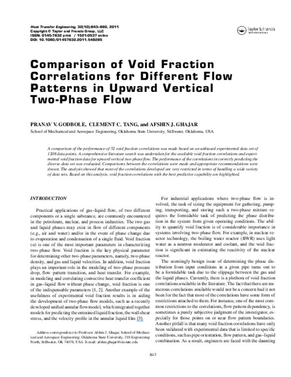 (PDF) Comparison of Void Fraction Correlations for Different Flow Patterns in Upward Vertical ...
