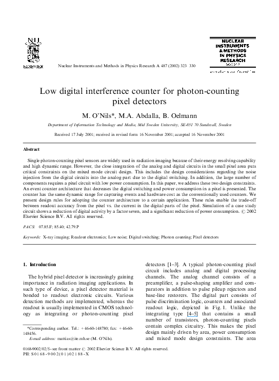 (PDF) Low digital interference counter for photon-counting pixel detectors | Mattias O'Nils ...