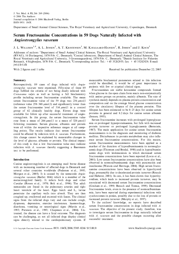 (PDF) Serum Fructosamine Concentrations in 59 Dogs Naturally Infected ...