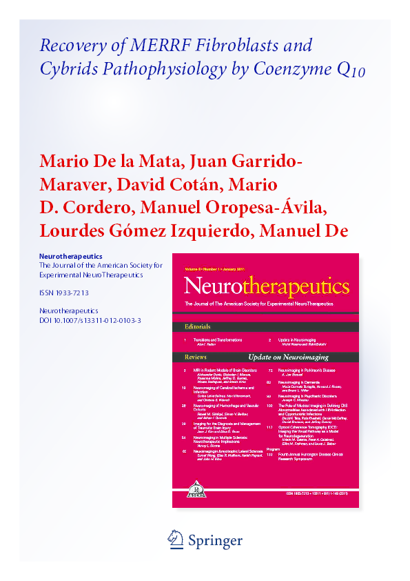 (PDF) Recovery of MERRF Fibroblasts and Cybrids Pathophysiology by ...