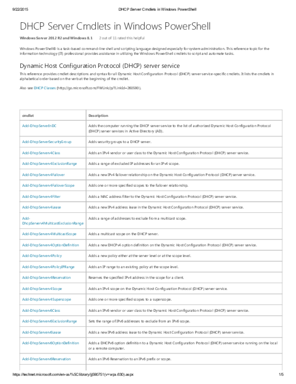 (PDF) DHCP Server Cmdlets in Windows Power Shell