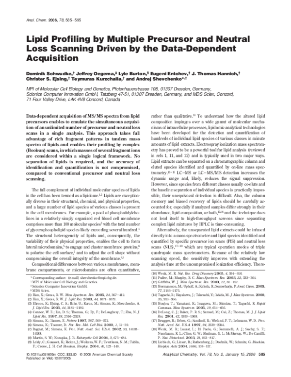(PDF) Lipid Profiling by Multiple Precursor and Neutral Loss Scanning Driven by the Data ...
