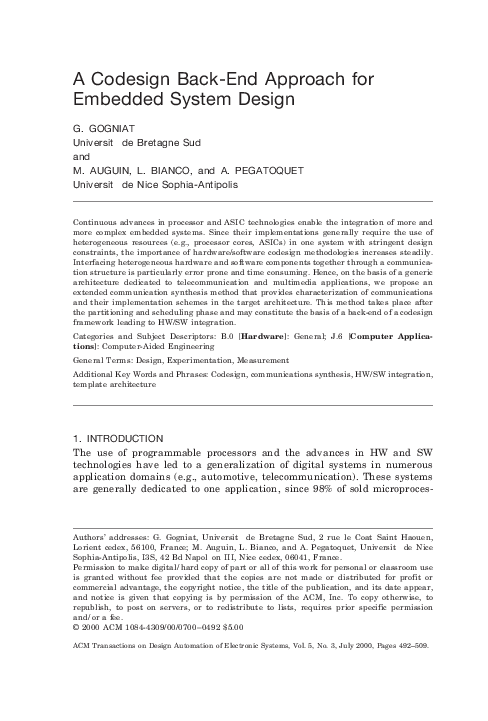 (PDF) A codesign back-end approach for embedded system design