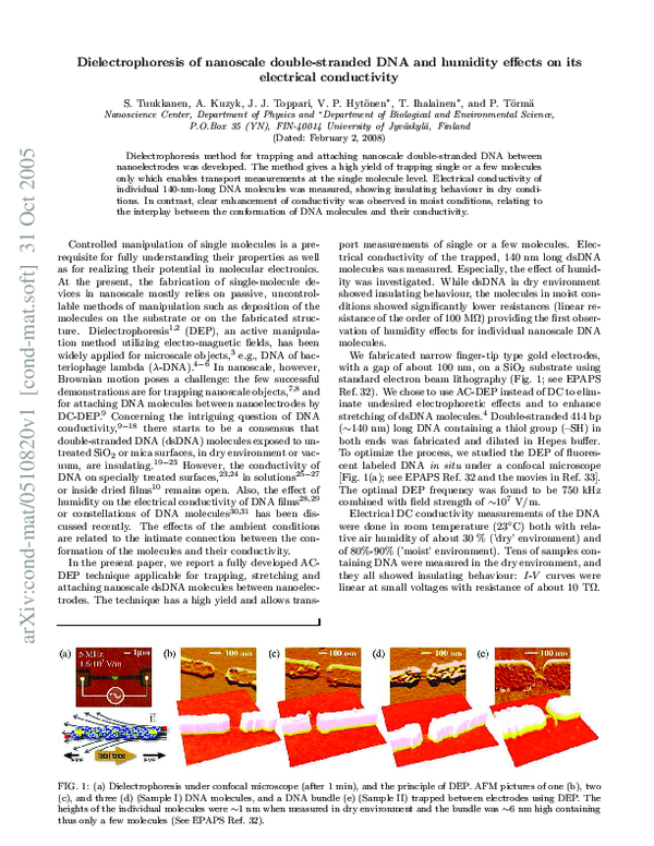 (PDF) Dielectrophoresis of nanoscale double-stranded DNA and humidity ...