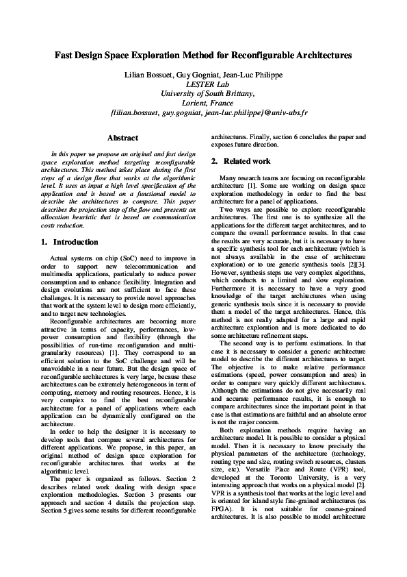 Pdf Fast Design Space Exploration Method For Reconfigurable Architectures Guy Gogniat