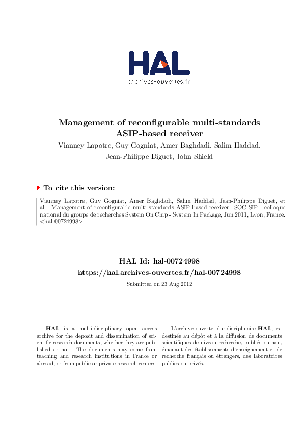 Pdf Management Of Reconfigurable Multi Standards Asip Based Receiver