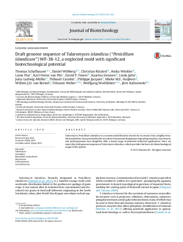 (PDF) Draft genome sequence of Talaromyces islandicus (“Penicillium ...