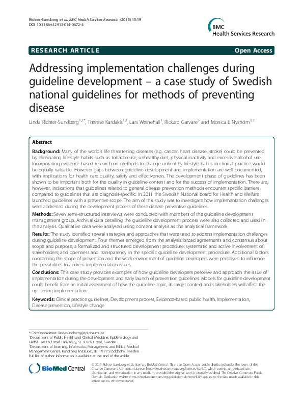 (PDF) Addressing implementation challenges during guideline development ...
