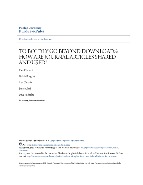 (PDF) TO BOLDLY GO BEYOND DOWNLOADS: HOW ARE JOURNAL ARTICLES SHARED ...
