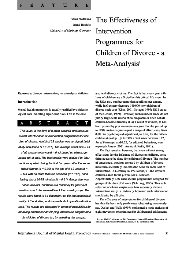 (PDF) The Effectiveness of Intervention Programmes for Children of ...