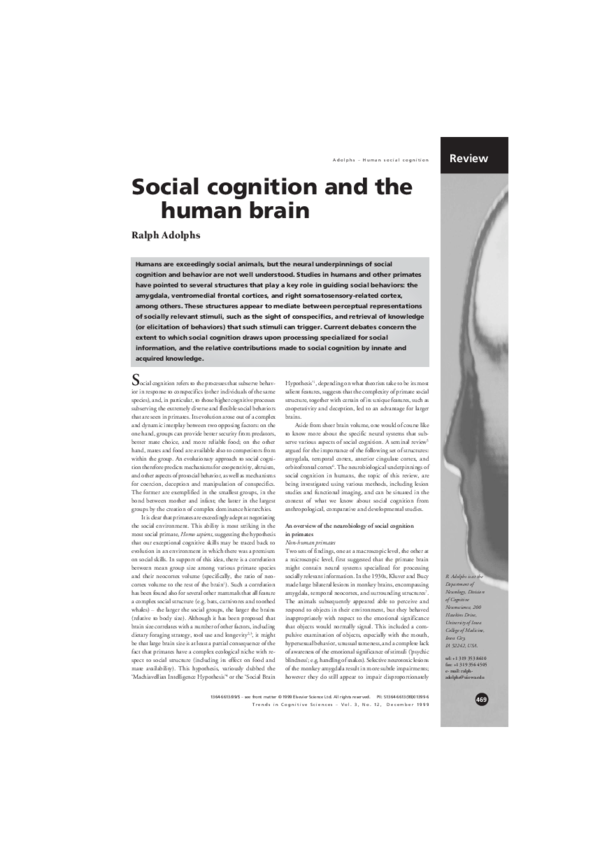 (PDF) Social cognition and the human brain