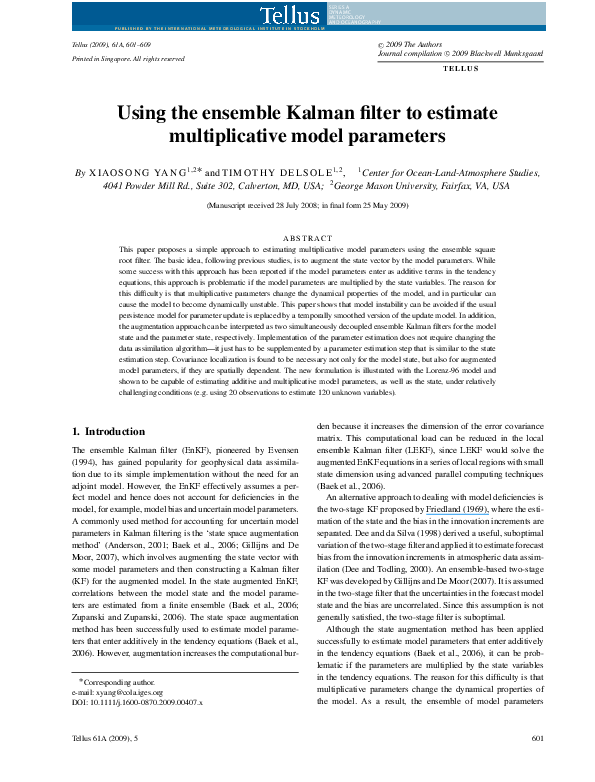 Pdf Using The Ensemble Kalman Filter To Estimate Multiplicative Model Parameters