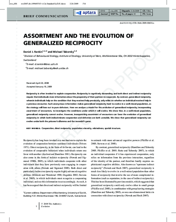 (PDF) ASSORTMENT AND THE EVOLUTION OF GENERALIZED RECIPROCITY | Michael ...