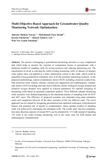 Multi-Objective Based Approach for Groundwater Quality Monitoring Network Optimization