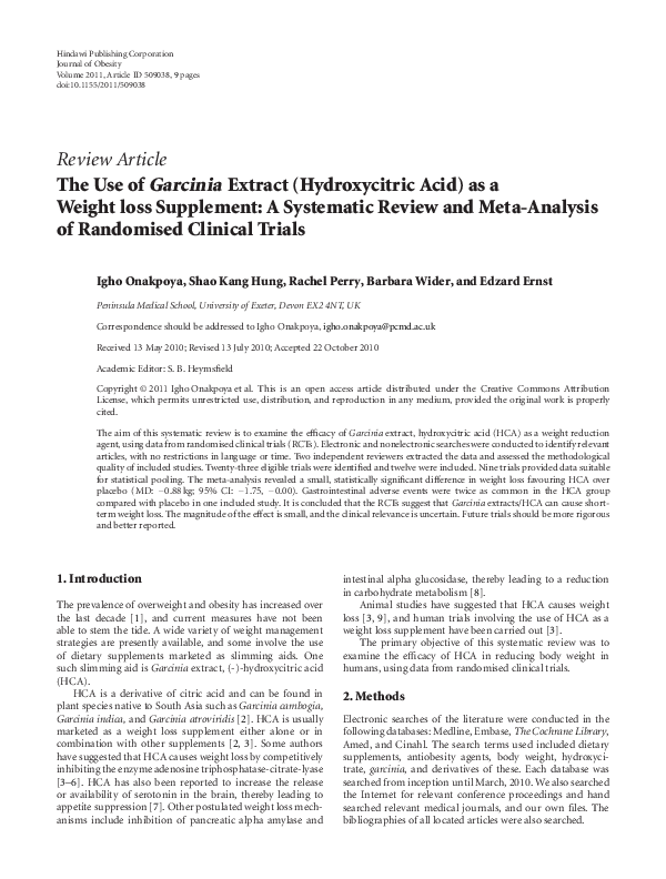 (PDF) The Use of Garcinia Extract (Hydroxycitric Acid) as a Weight loss ...