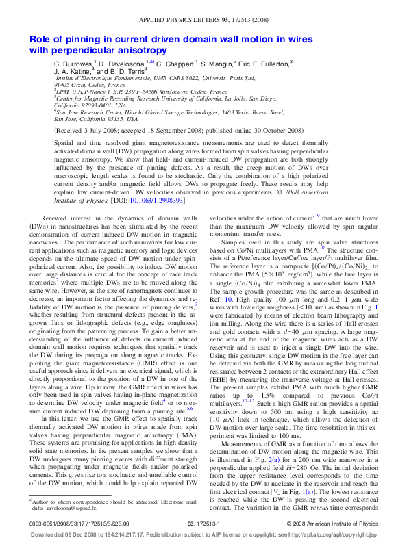 (PDF) Role of pinning in current driven domain wall motion in wires ...