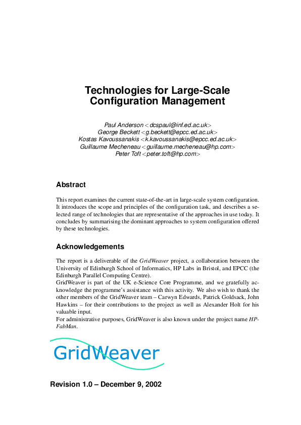 (PDF) Technologies for large-scale configuration management