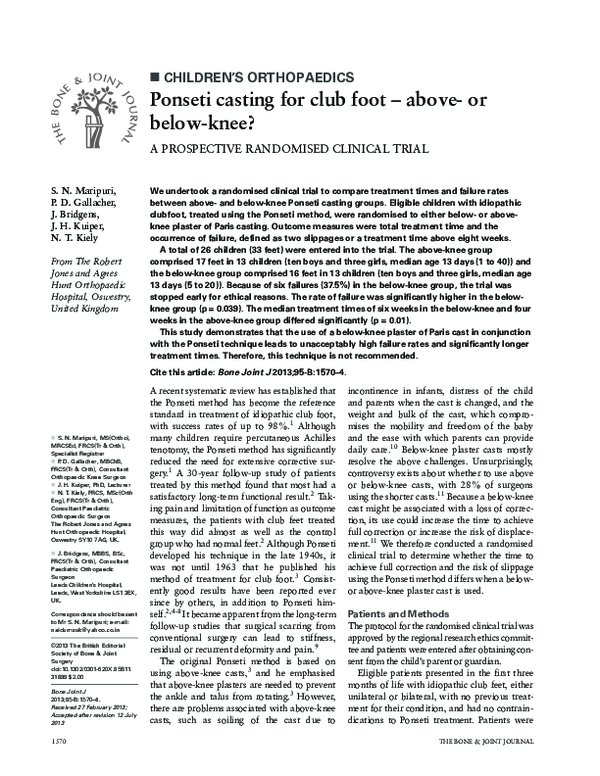 (PDF) Ponseti casting for club foot - above- or below-knee?: A ...