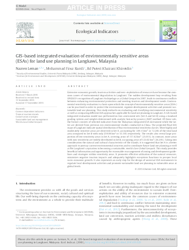 GIS-based integrated evaluation of environmentally sensitive areas(ESAs ...