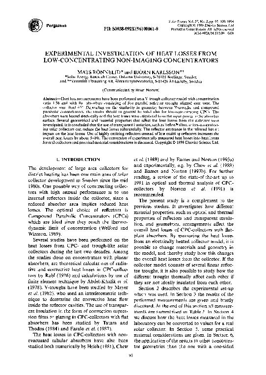 (PDF) Experimental investigation of heat losses from low-concentrating ...