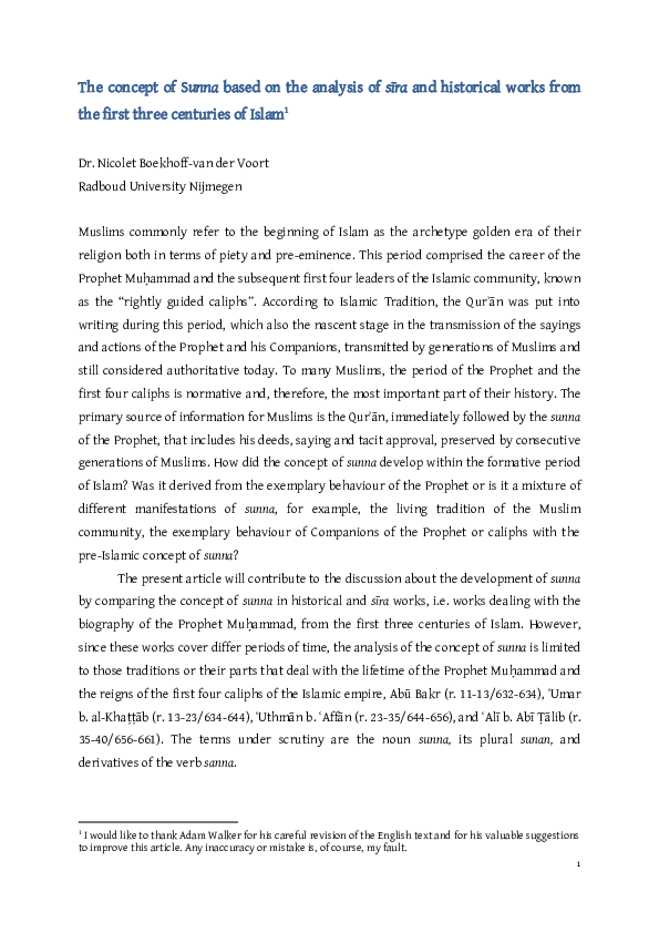 (PDF) Boekhoff-vd Voort, N., "The Concept of Sunna Based on the ...