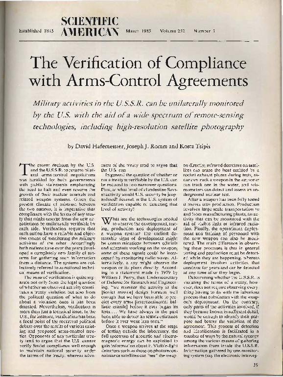 (PDF) The Verification of Compliance with Arms-Control Agreements