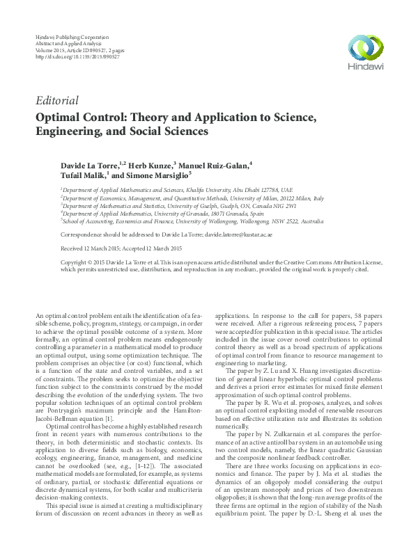 (PDF) Optimal Control: Theory and Application to Science, Engineering ...
