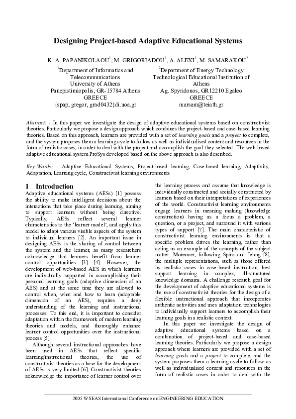 (PDF) Designing Project-based Adaptive Educational Systems