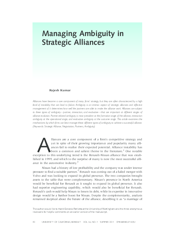 (PDF) Managing ambiguity in strategic alliances