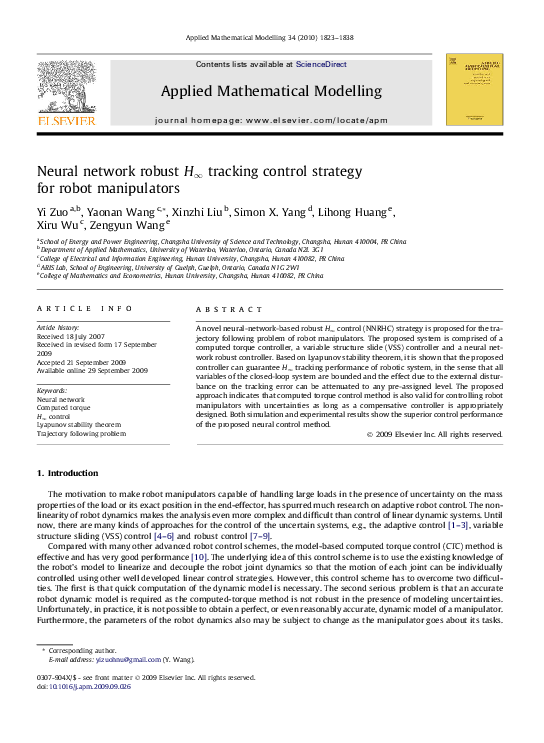 (PDF) Neural network robust tracking control strategy for robot manipulators