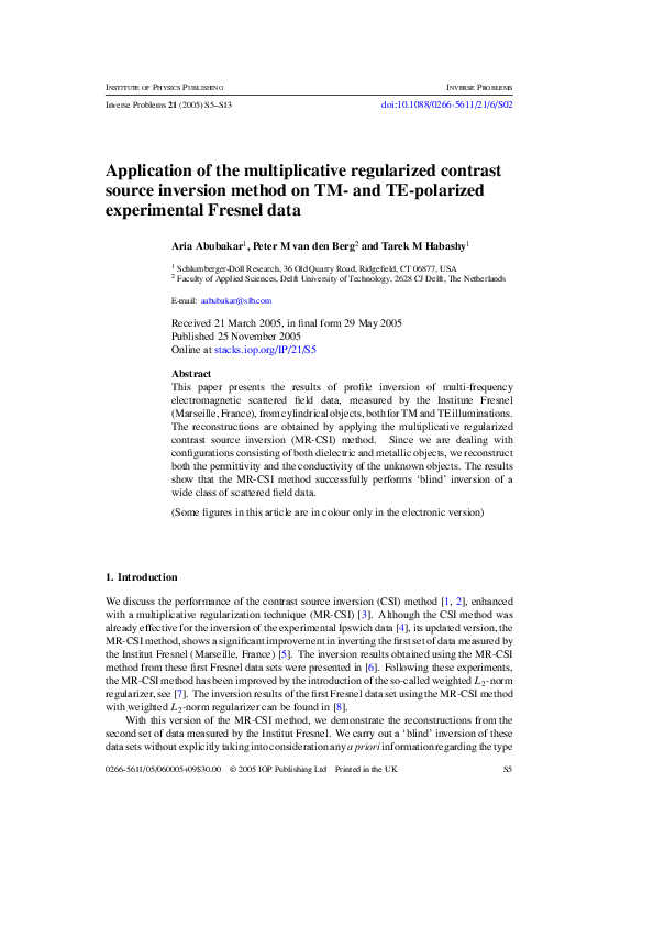 (PDF) Application of the multiplicative regularized contrast source inversion method on 3D ...