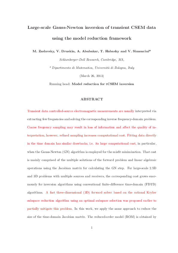 Pdf Large Scale Gauss Newton Inversion Of Transient Controlled Source Electromagnetic