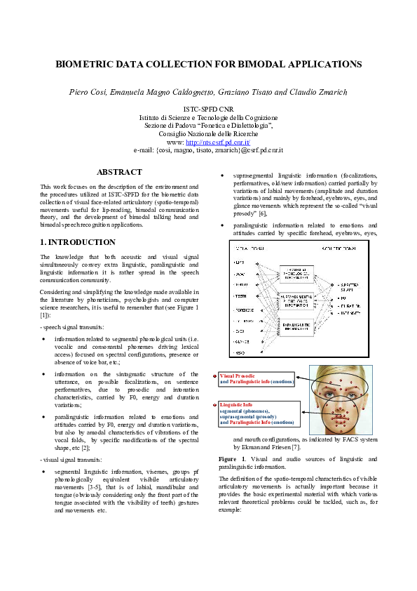 (PDF) Biometric Data Collection For Bimodal Applications