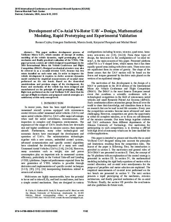 (PDF) Development of Co-Axial Y6-Rotor UAV - Design, Mathematical Modeling, Rapid Prototyping ...