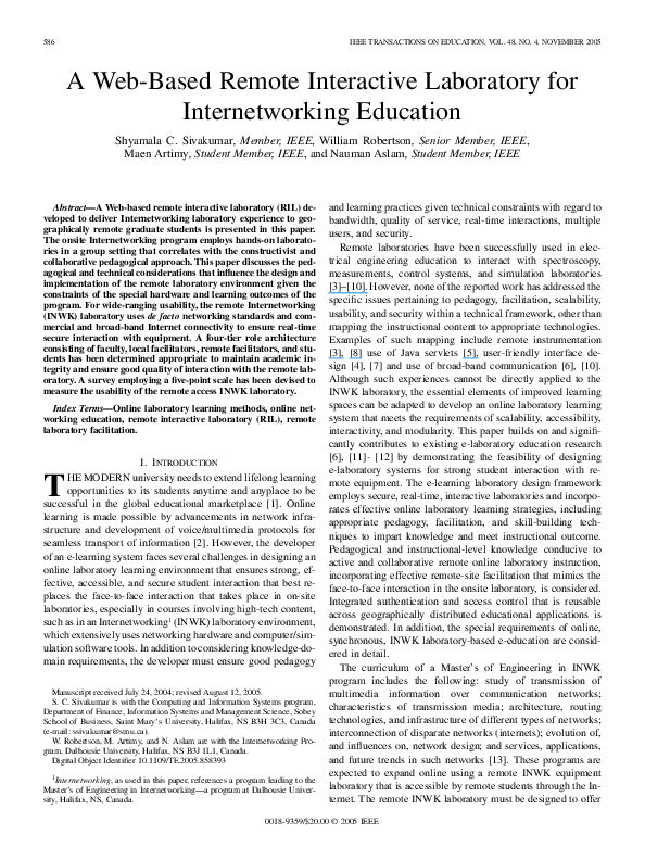 Pdf A Web Based Remote Interactive Laboratory For Internetworking