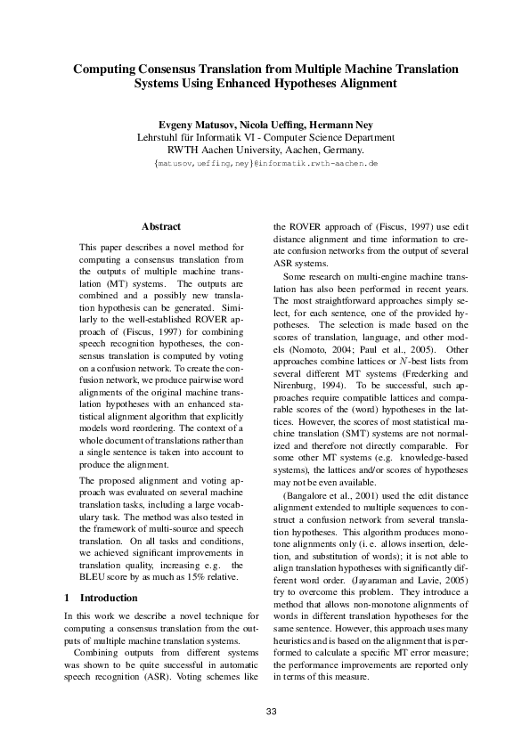 Pdf Computing Consensus Translation For Multiple Machine Translation Systems Using Enhanced