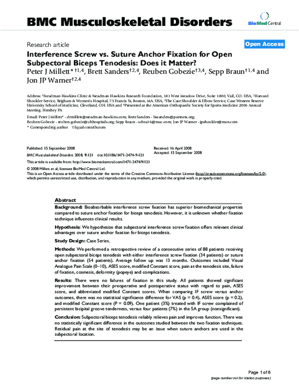 (PDF) Interference Screw vs. Suture Anchor Fixation for Open ...