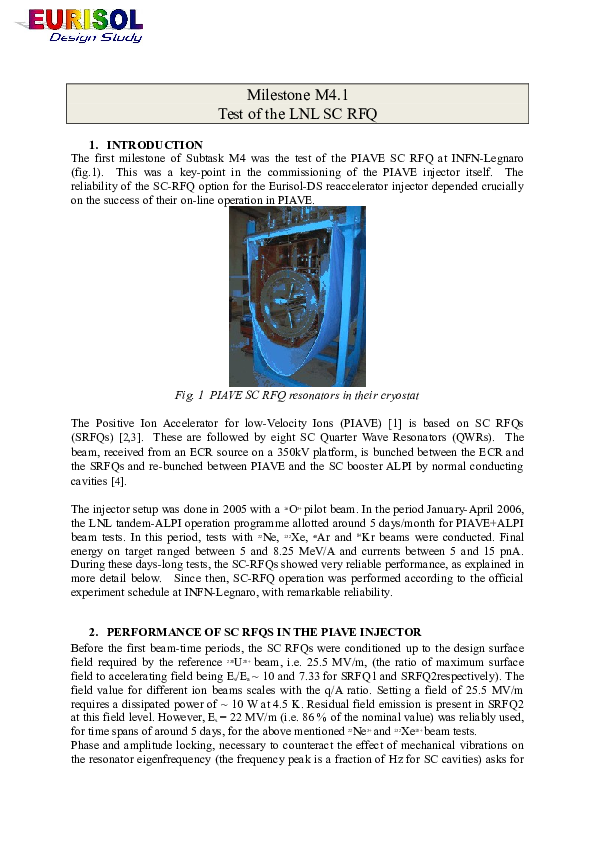 (DOC) Beam tests with the LNL Superconducting RFQ