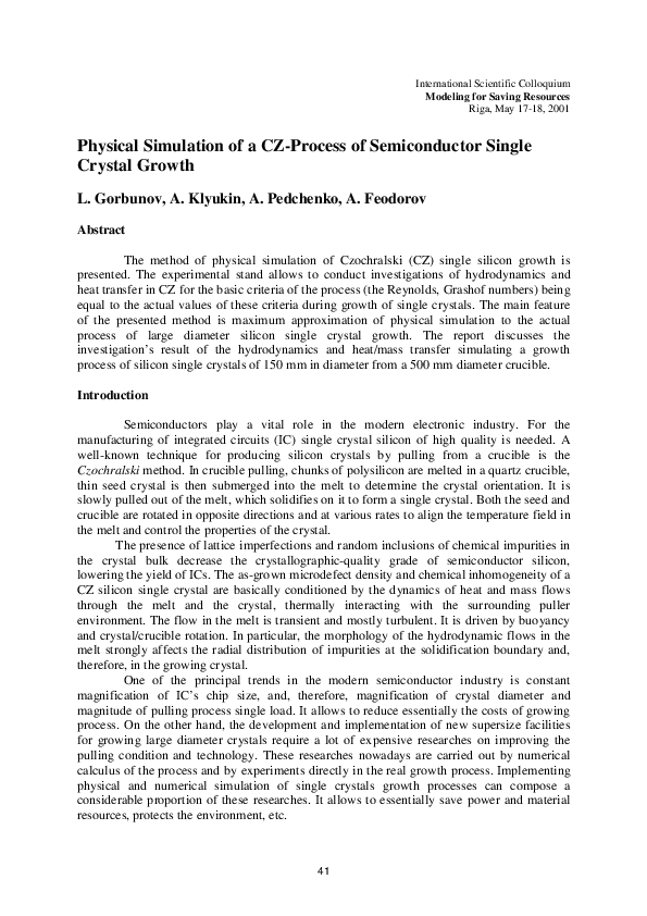 (PDF) Physical Simulation of a CZ-Process of Semiconductor Single ...