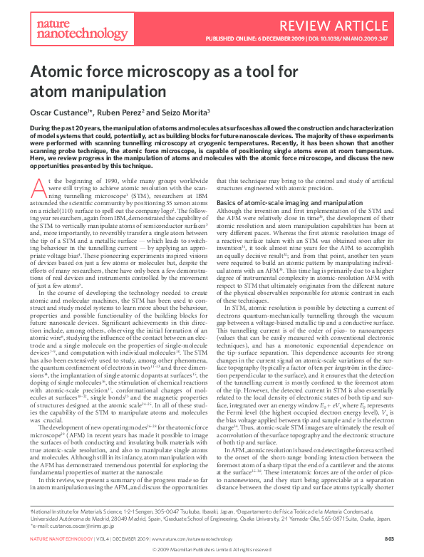 (PDF) Atomic force microscopy as a tool for atom manipulation
