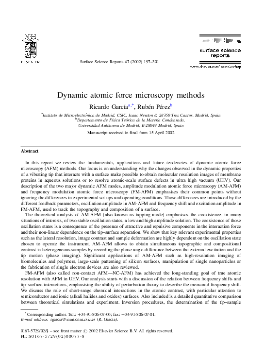 Pdf Dynamic Atomic Force Microscopy Methods