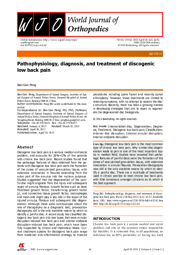 (PDF) Diagnosis and treatment of discogenic low back pain
