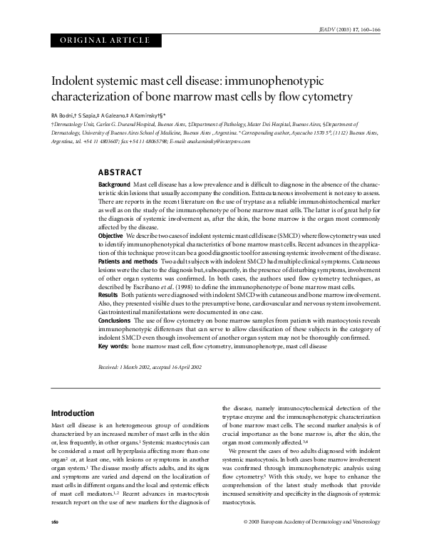 (PDF) Flow Cytometry in Indolent Systemic Mast Cell Disease