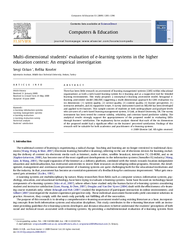 (PDF) Multi-dimensional students’ evaluation of e-learning systems in ...