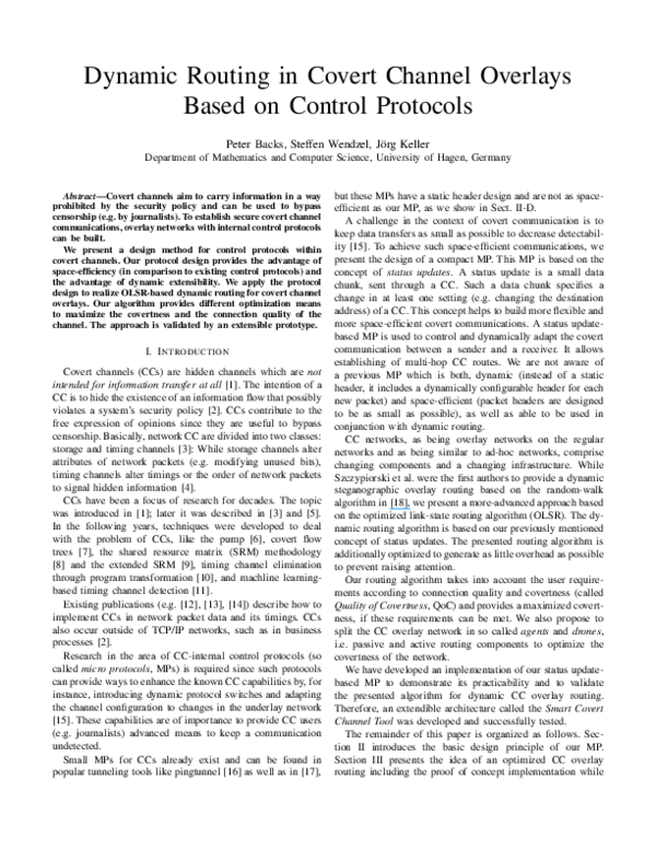 (PDF) Dynamic routing in covert channel overlays based on control protocols