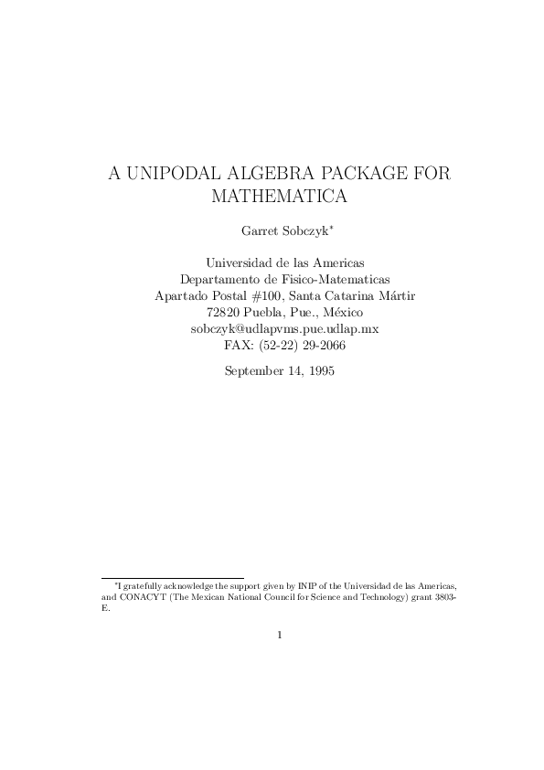 (PDF) A Unipodal Algebra Package for Mathematica